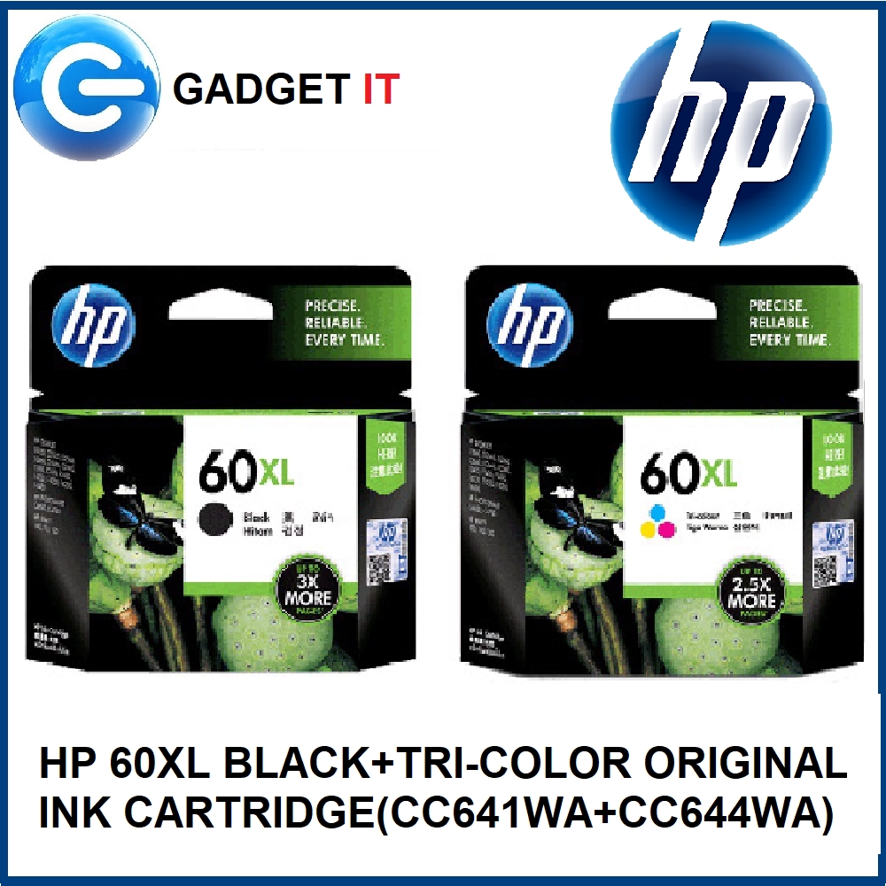 HP 60XL BLACK + TRI- COLOR ORIGINAL INK CARTRIDGE (CC641WA+CC644WA) | Shopee Malaysia