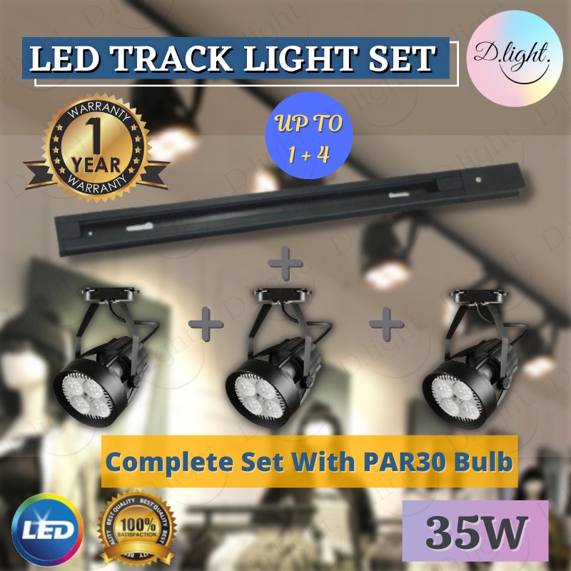 [Set] LED PAR30 TRACK LIGHT CASING WITH PAR30 35W BULB + 1M RAIL TRACK LIGHTING Lampu CEILING ...
