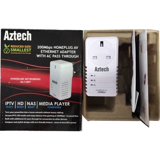 AZTECH HL110EP 200Mbps HOMEPLUG AV Ethernet Adapter With AC Pass ...