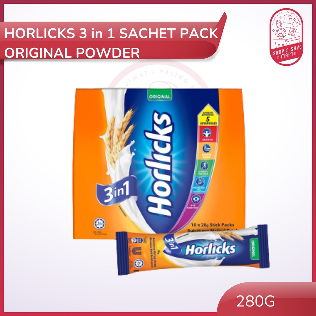 Horlicks 3 in 1 Sachet Pack Original Powdered Malt Beverage (10s x 28g ...