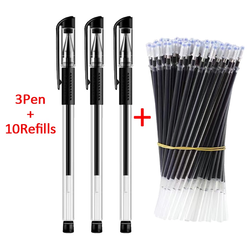 3 Pen+10 Refills Ballpen set,Sign pen,Gel Pen Black Red 0.5mm Carbon ...