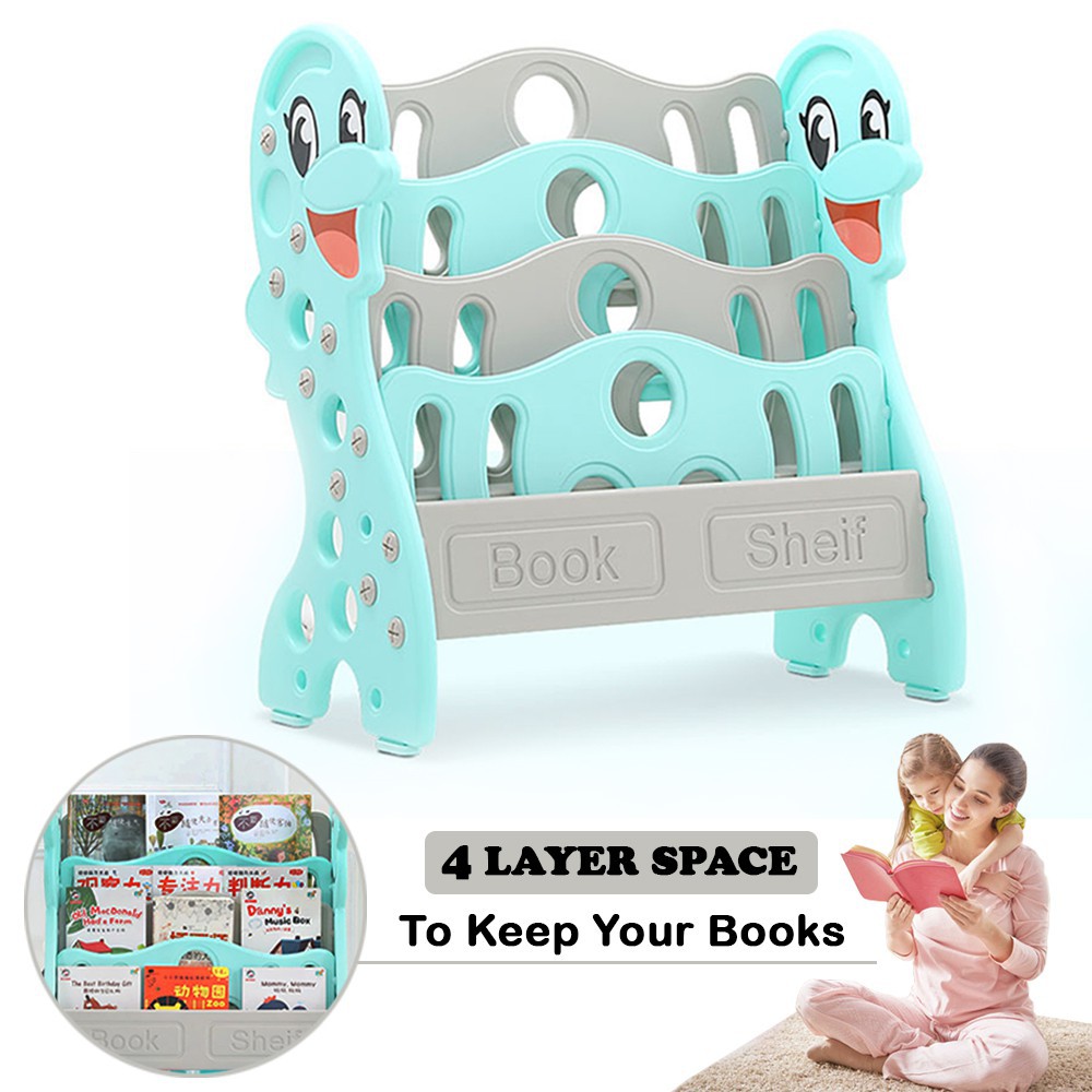 Dolphin Design Kids Non Toxic Plastic 4 Layer Book Shelf Book Rack Book ...
