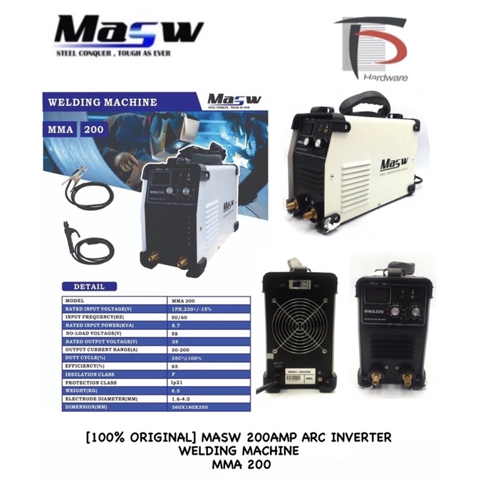 [100% ORIGINAL] MASW 200AMP ARC INVERTER WELDING MACHINE - MMA 200 ...