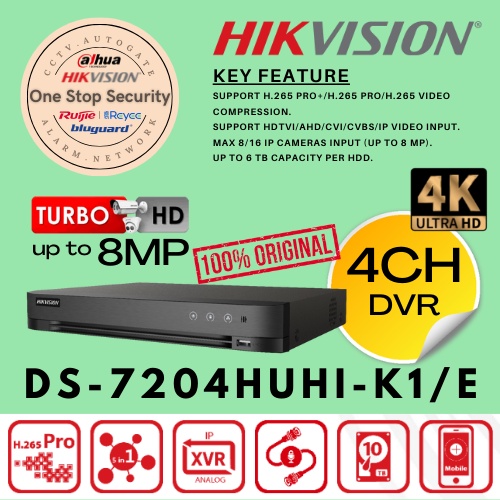 HIK VISION 4CH DS-7204HUHI-K1/E 4K TURBO HD DVR | Shopee Malaysia