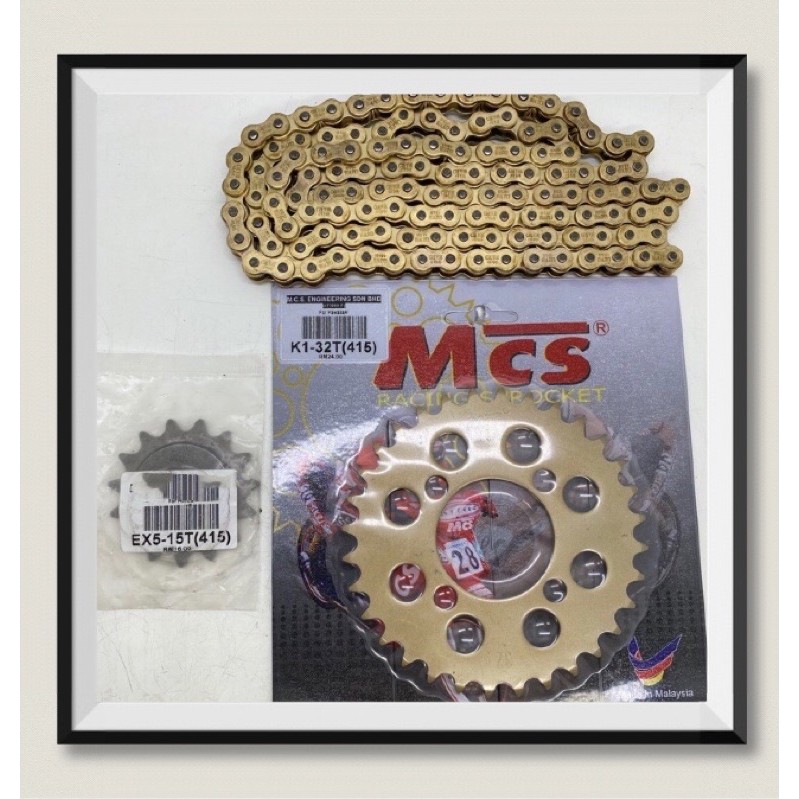 Sprocket Set 415 (Modenas Kriss 100/ CT100/ MR1) 415 Gold Chain + Spoket MCS Gold (1 Set ...