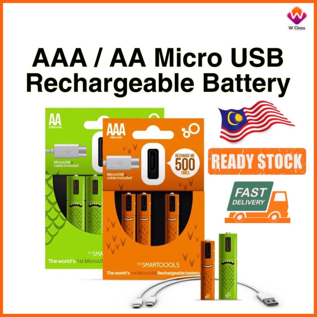 Smartools Micro USB Rechargeable AA / AAA Battery Bateri Cas 2pcs ...