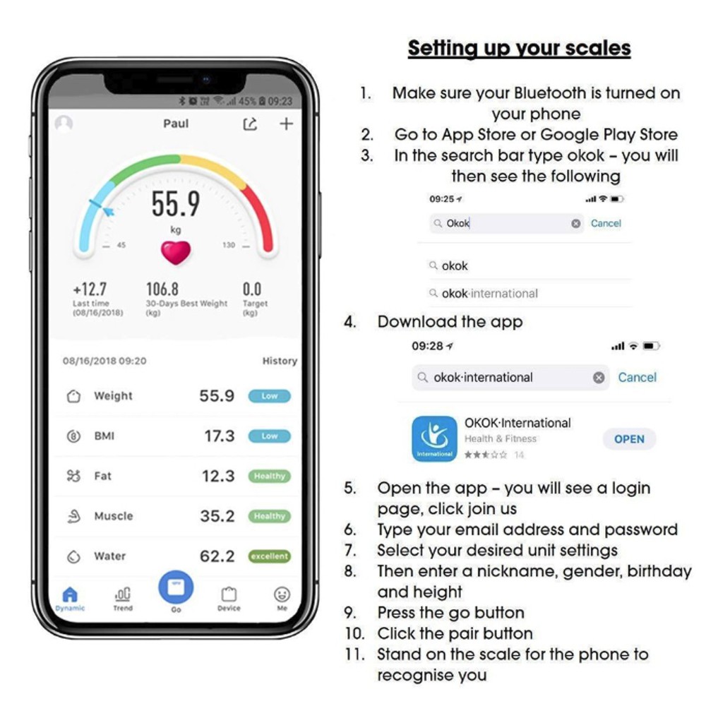 Smart Scale Bluetooth Body Fat Weight Calculator 12-in-1 Digital Weight ...
