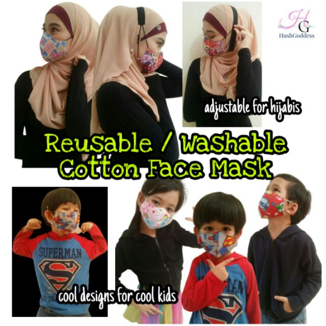 Reusable Washable Cotton 2 Layer Face Mask for Ladies & Kids Topeng ...
