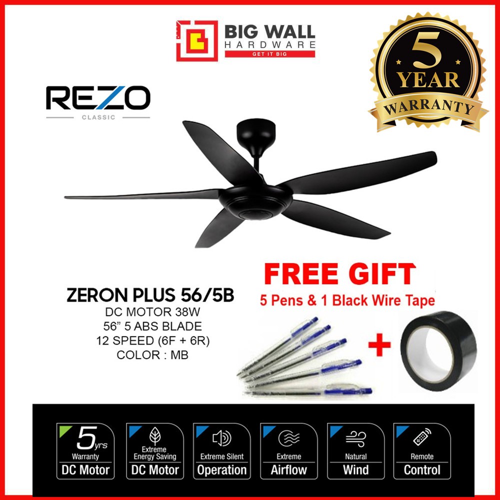 Rezo ceiling fan zeron plus 56/5b dc motor 12 speed 5 abs blades ...