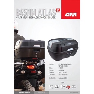 GIVI CENTER } GIVI Box B45NM / B45NM-ADV Atlas Series 45Liter Monolock Top Case For All Rack ...