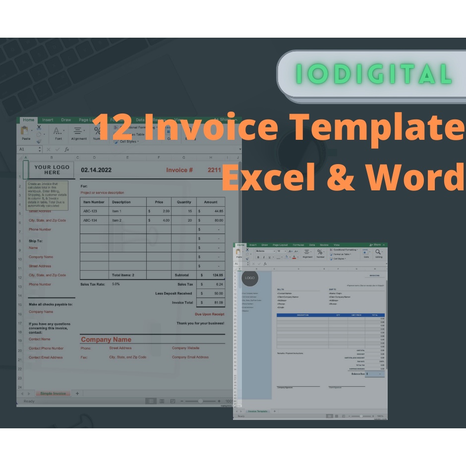 2022 Modern 13 Invoice Excel Template | Shopee Malaysia