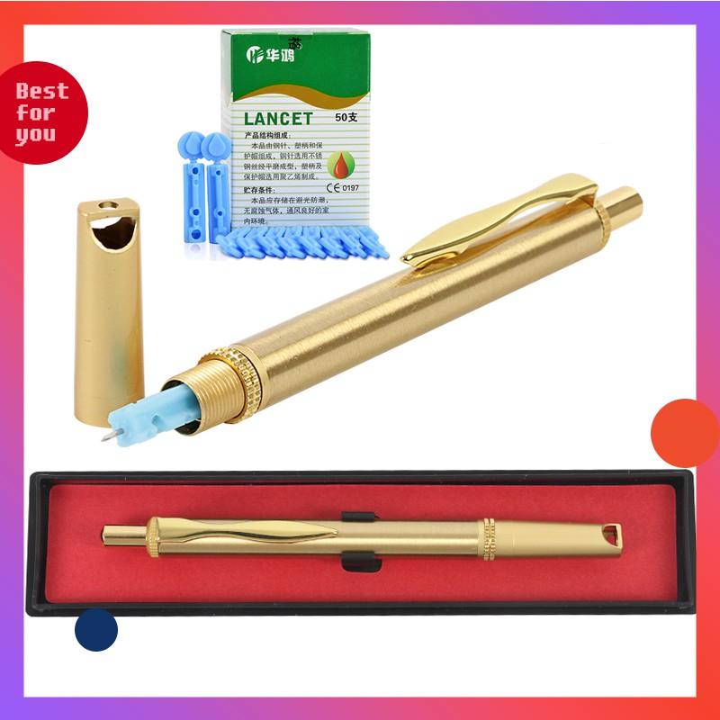 Pen Bekam Pure Copper Gold color + 28 G Kotak Jarum Bekam / Alat Bekam ...