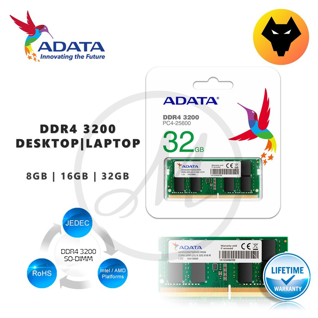 Adata 8GB DDR4 3200Mhz SO-DIMM Laptop Memory RAM ⋆