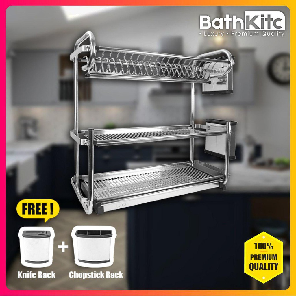 BATHKITC Premium Quality Stainless Steel 3 Layer Kitchen Dish Rack ...