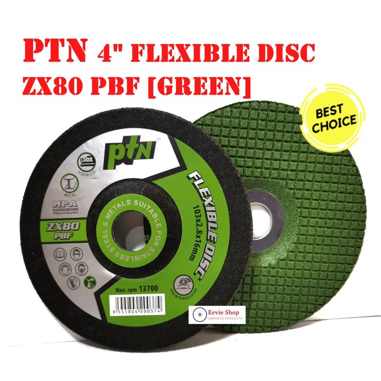 (1pcs)PTN 4" FLEXIBLE GRINDING DISC ZX80 PBF [GREEN] FOR STAINLESS ...