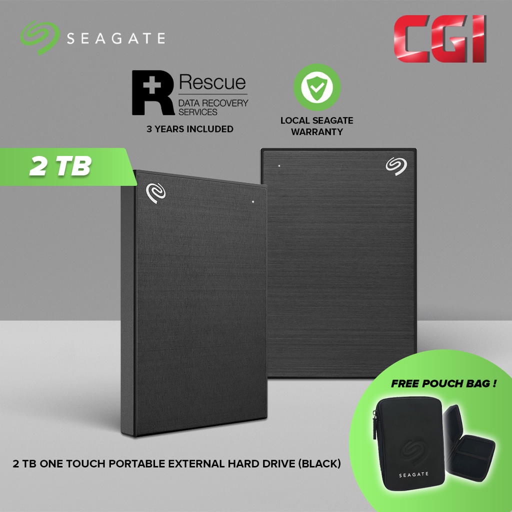 Seagate 2TB One Touch Portable W Rescue External Hard Drive -Black ...