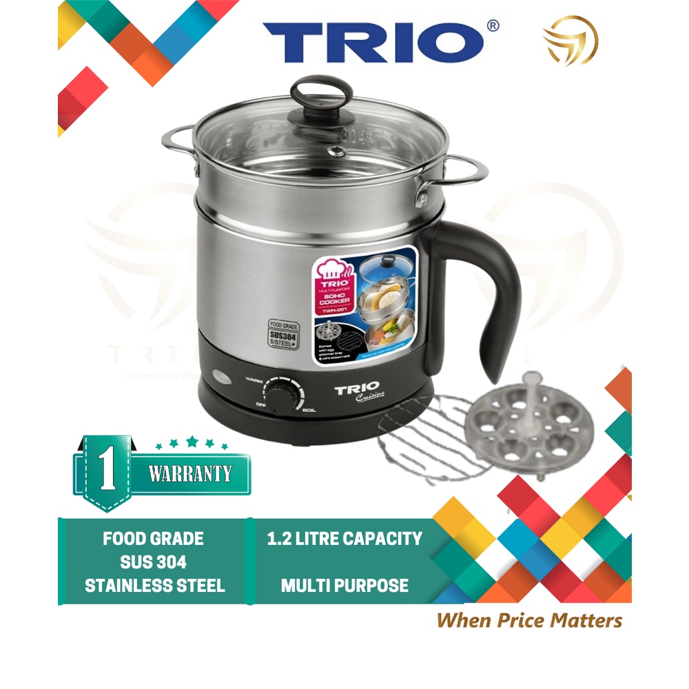 Trio Multi Cooker 1.2Liter TWH-001 Boil Water Noodle Steamboat (Black ...