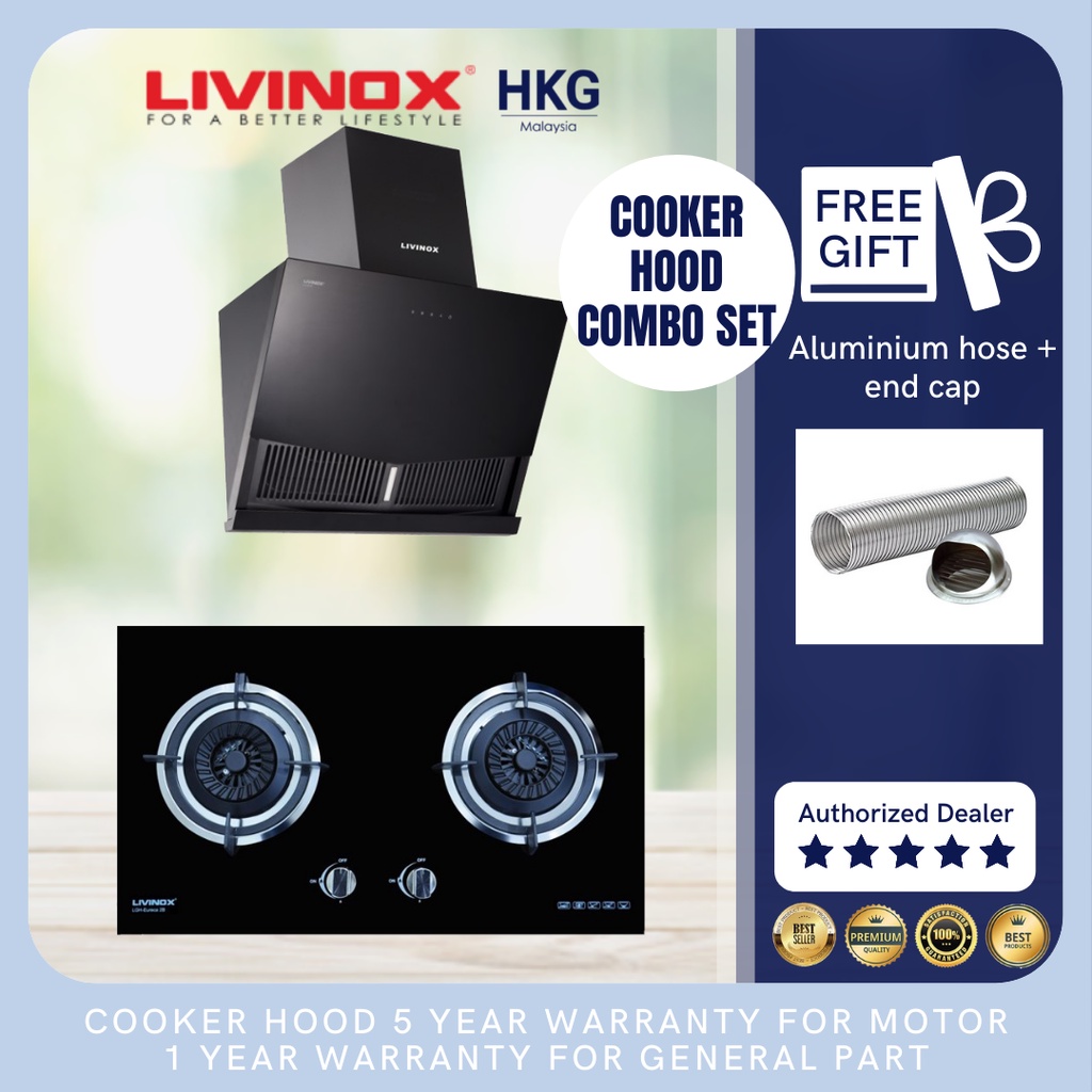 (COMBO SET) HKG LIVINOX LGH-STONE-90BL COOKER HOOD + BUILD IN GAS ...