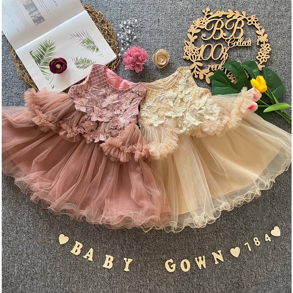 Princess Baby Gown Kids Dress with Headband 2y-4y 784 (Gaun Aqiqah ...