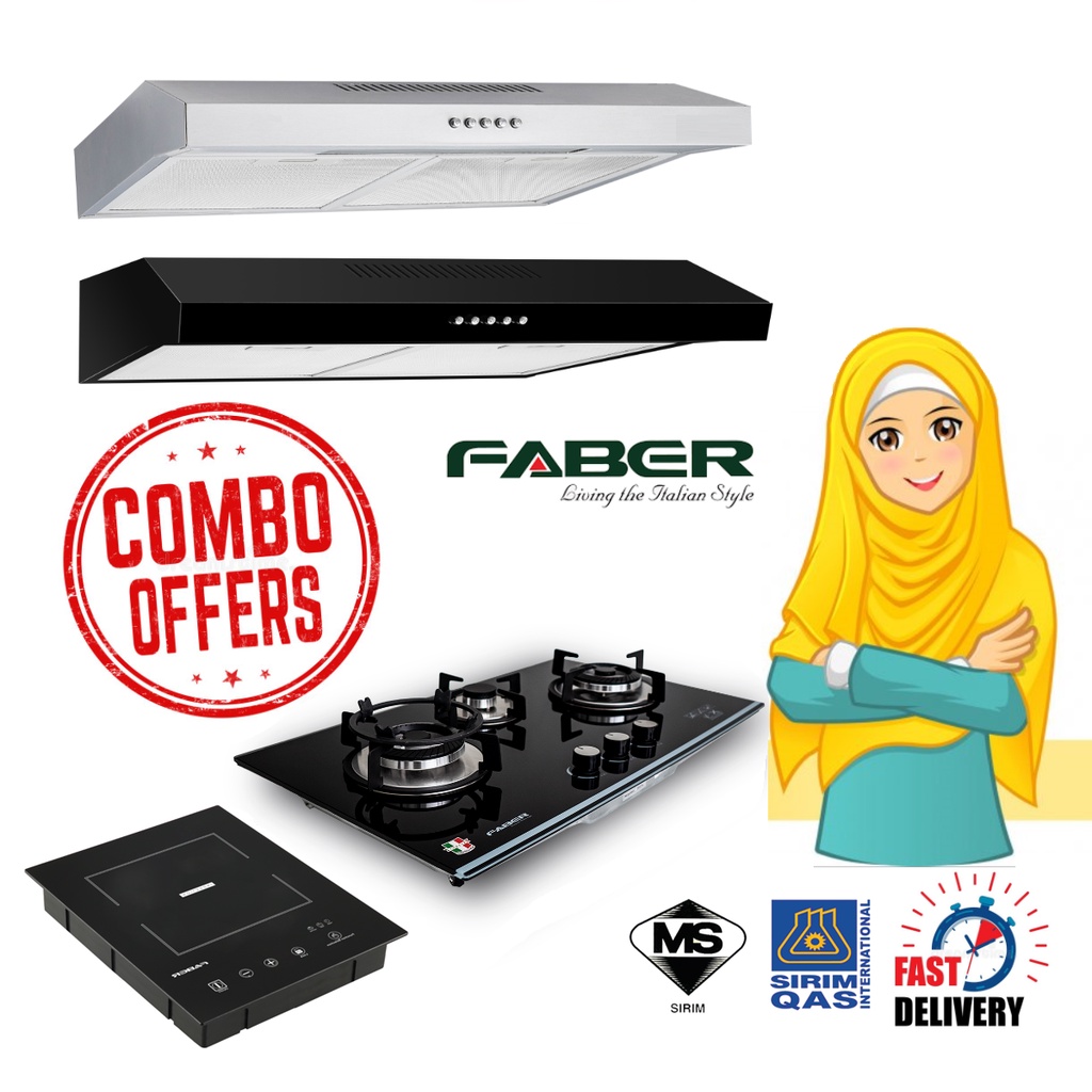 Faber INDUCTION Slim Cooker Hood + Glass Hob COMBO PRESTO 2B/76BK ...