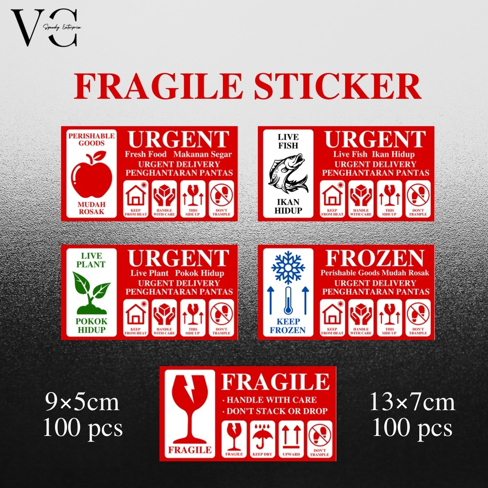 100 pcs Fragile Sticker Label Live Fish Live Plant Fresh Food Frozen ...