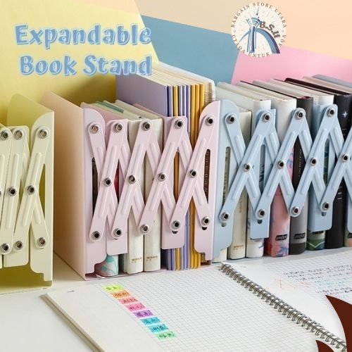 BSU Book Holder Stand Expandable Adjustable Rack Stationery Bookend ...