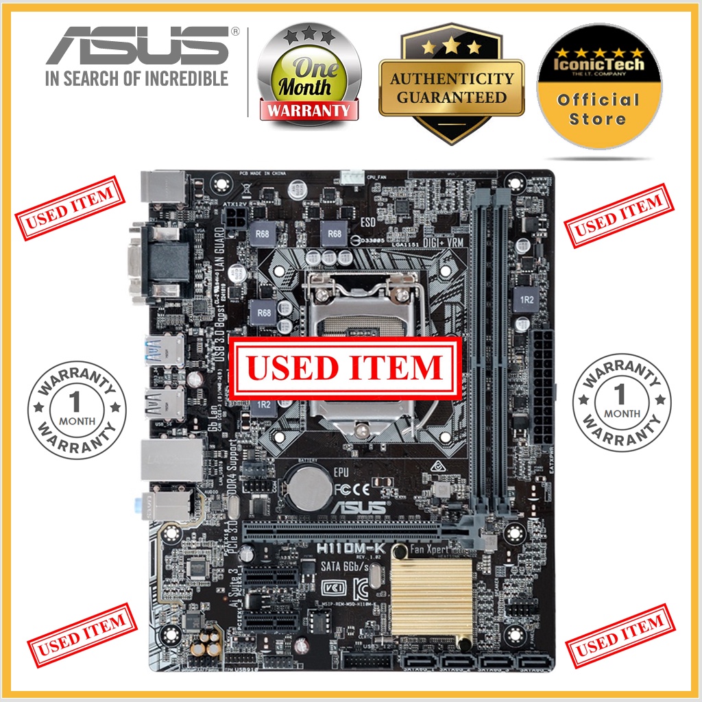Used - - ASUS H110M-K LGA 1151 Intel H110 SATA 6Gb/s USB 3.0 DDR4 Micro ATX Intel Motherboard ...