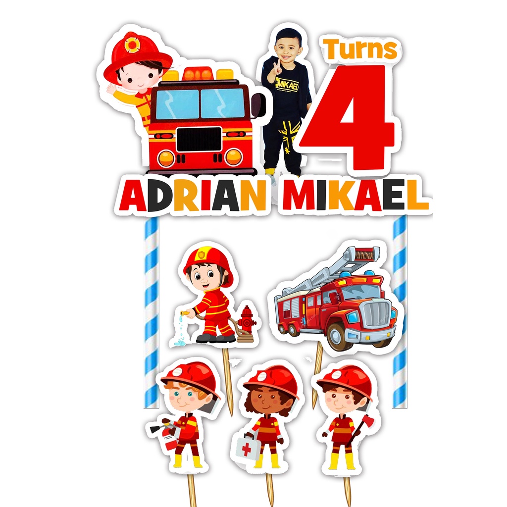 Cake Topper Custom Made Deisgn Bomba / Fire Fighter (Boleh cetak NAMA ...
