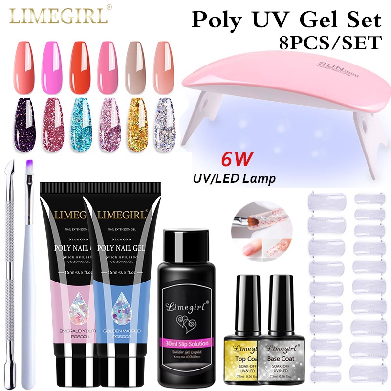 Limegirl 8pcs Poly Nail Gel Extension Manicure Set Uv Led Acrylic