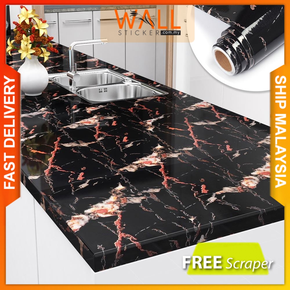 [ Wallpaper ] Black Marble Kitchen Cabinet Table Top Background ...