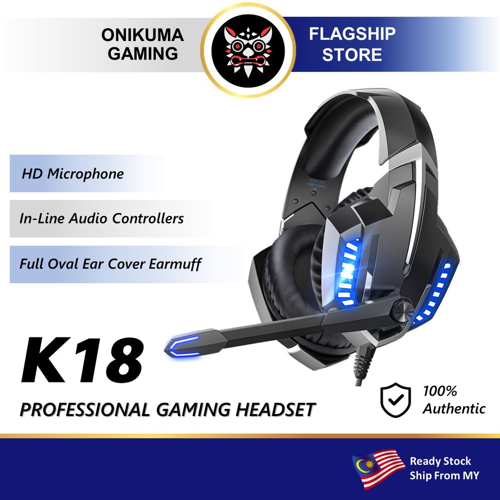 ONIKUMA K18 Professional Gaming Headphones Stereo Bass Headset with LED ...
