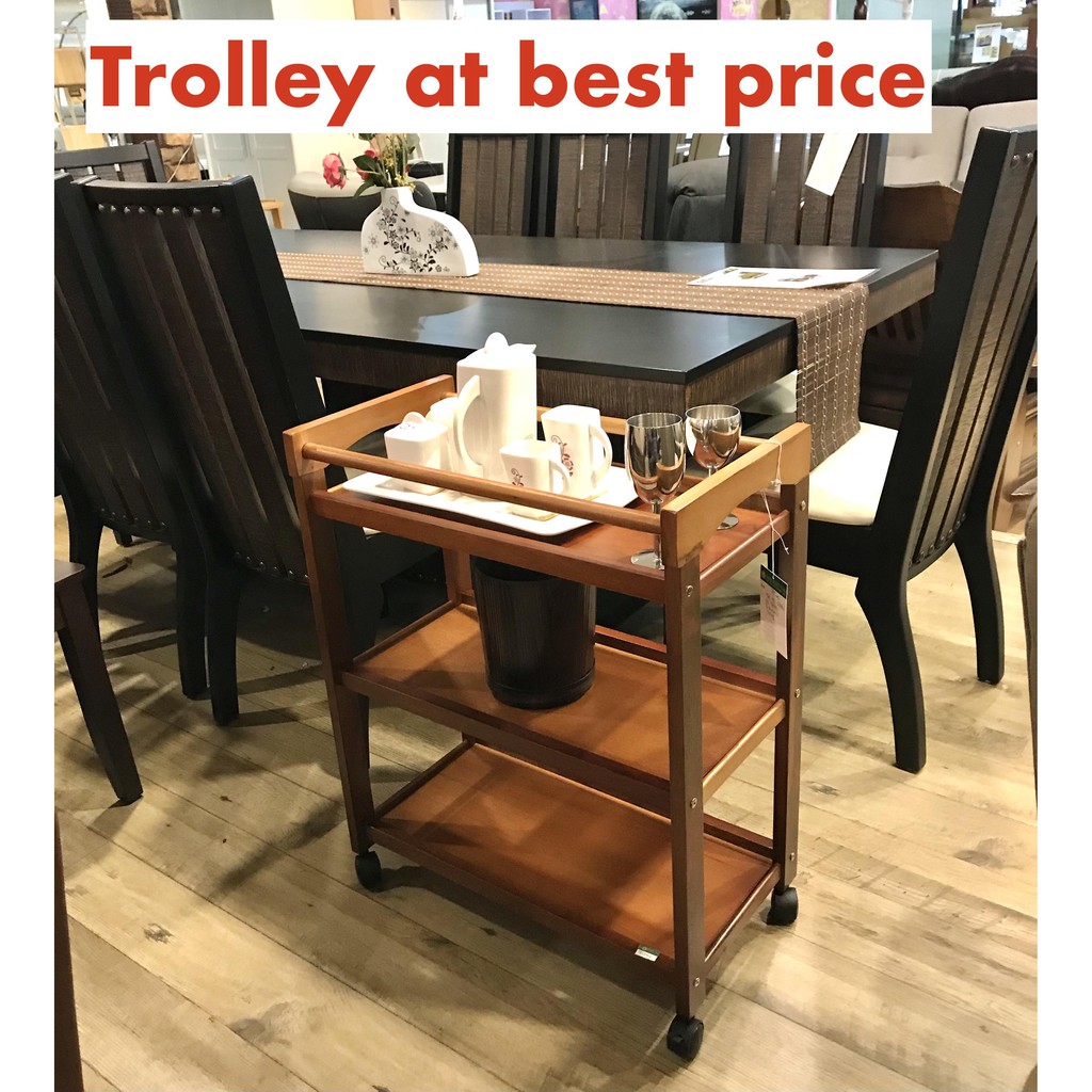 Rubberwood Trolley for Pushing food/utensils cart | Shopee Malaysia