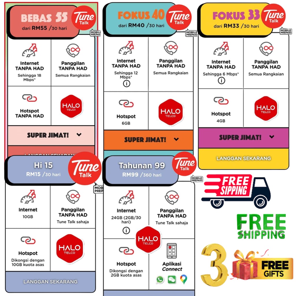 [Free Shipping + Free Gift] Simkad Tune Talk Halo Telco, Simcard ...