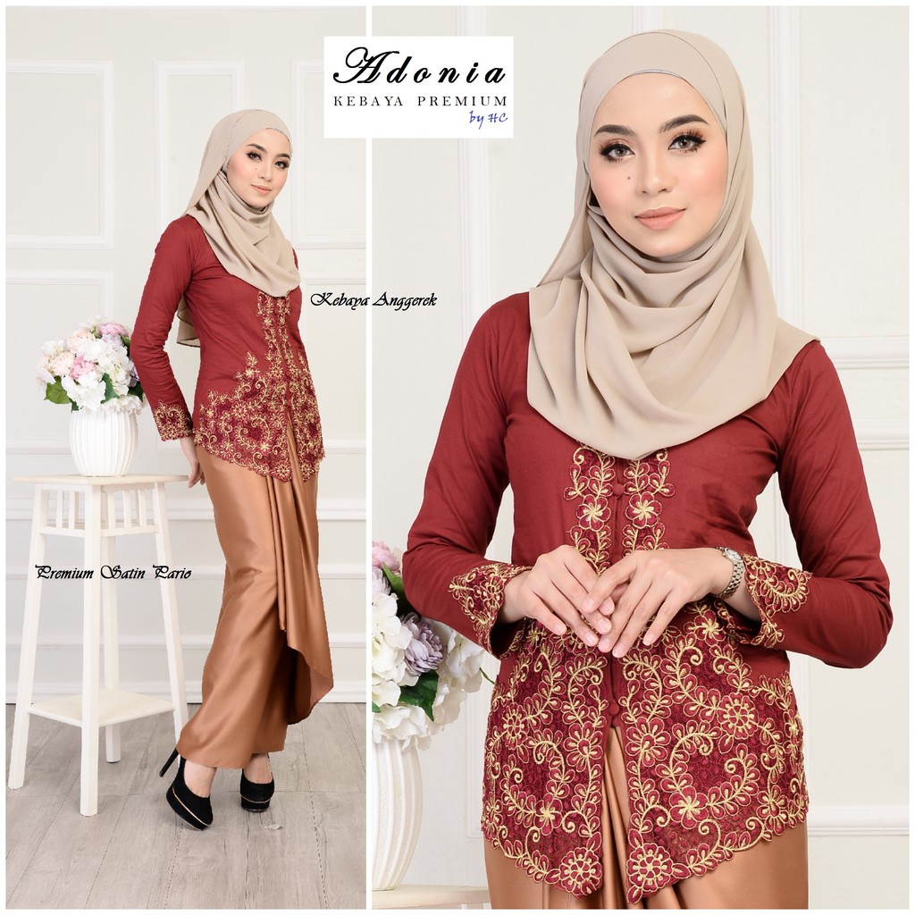 Kebaya Sulam Anggerek Set with Premium Satin Pario RAYA2022 | Shopee ...