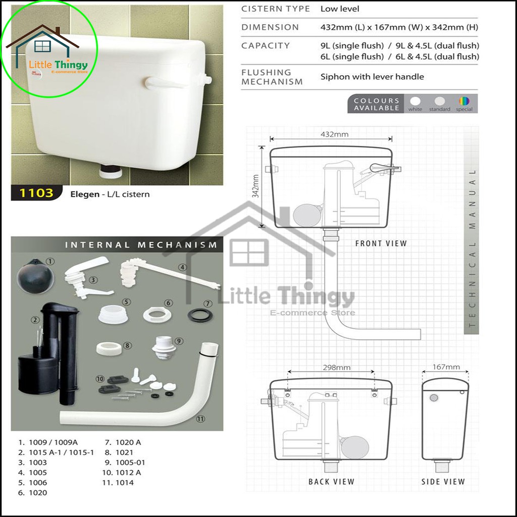 Techplas Elegen Plastic Flushing Cistern Low Level 9L (White ...