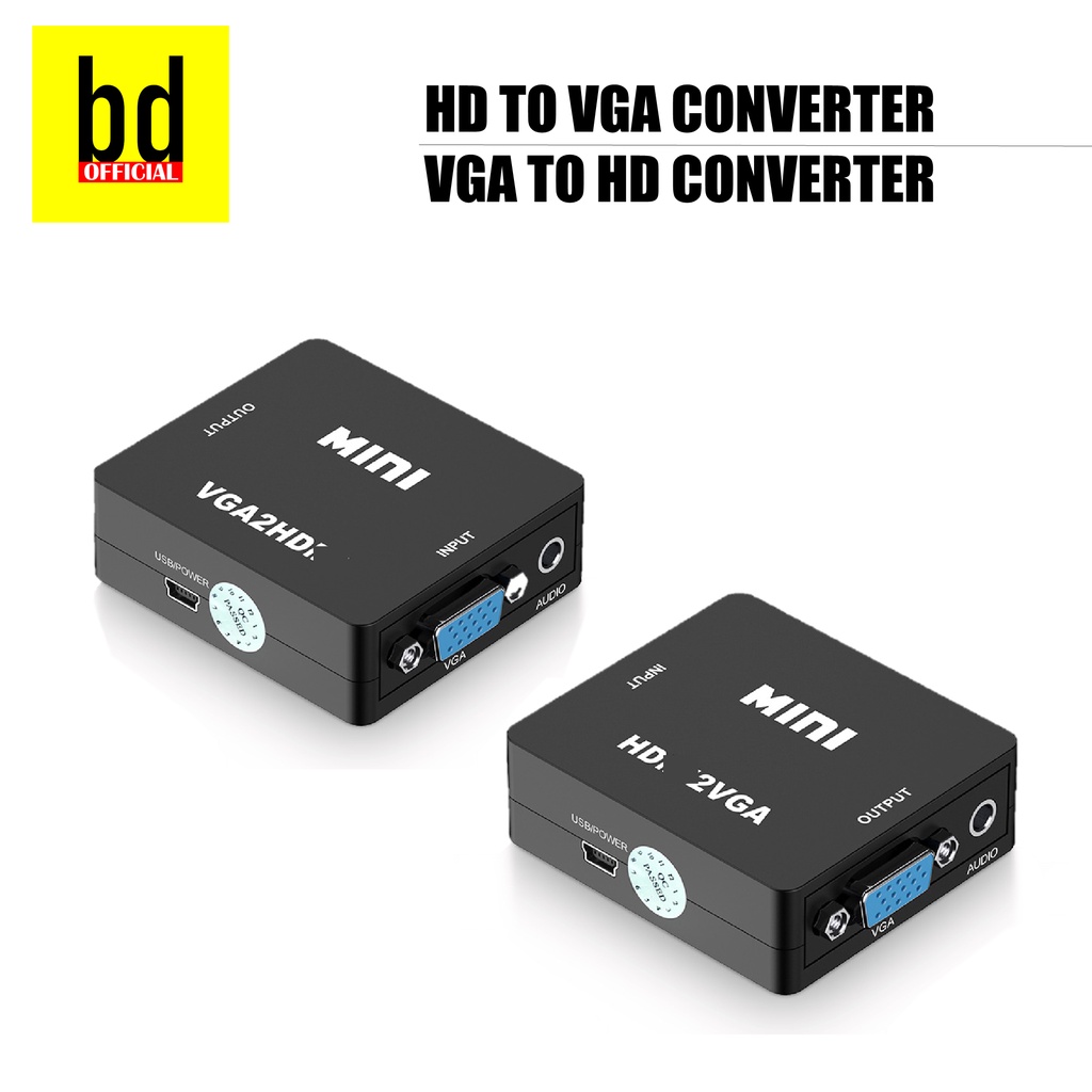 VGA to HD / HD to VGA 1080P Mini Converter Audio Video Full HD support ...