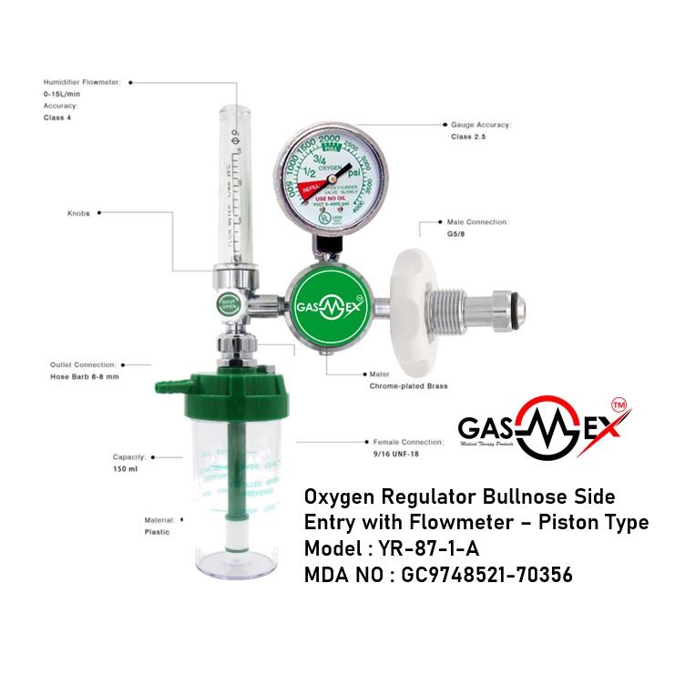 BULLNOSE REGULATOR SIDE ENTRY PISTON TYPE WITH HUMIDIFIER BOTTLE FOR ...