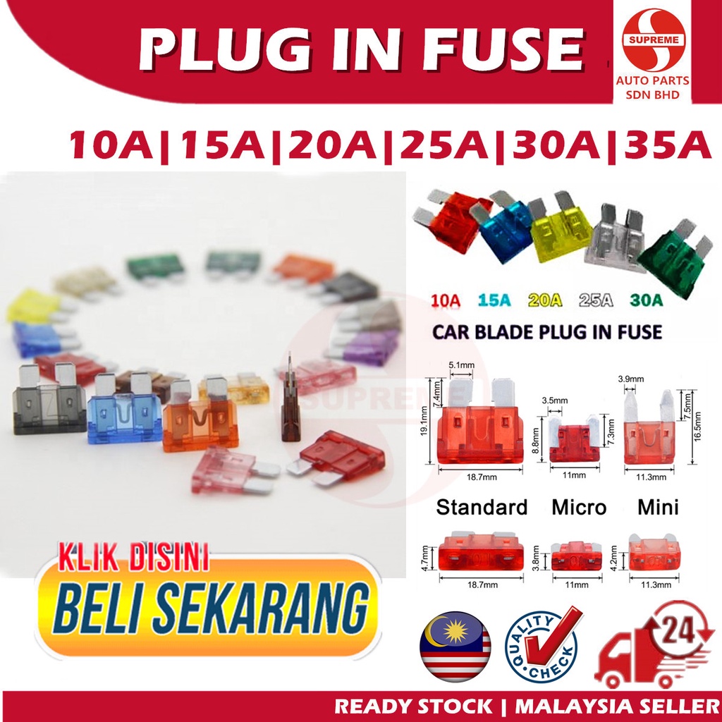 S2U Vehicle Fuse Standard Micro Mini Standard Fuse 10A 15A 20A 25A 30A ...