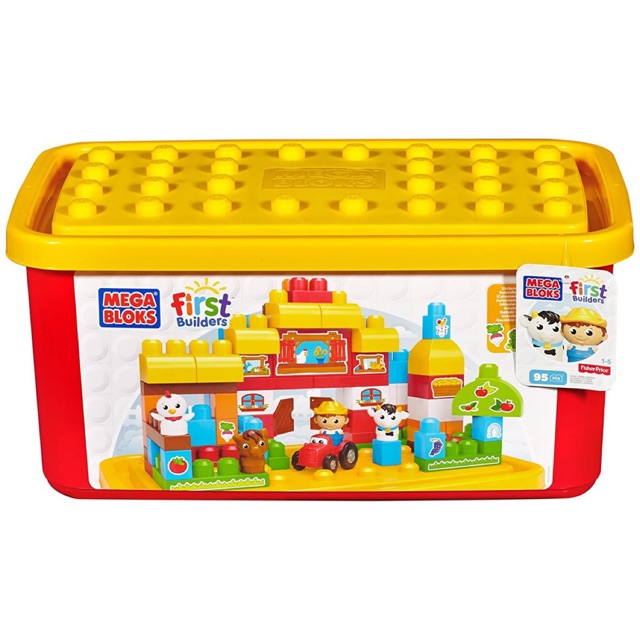 {ORIGINAL} MEGA BLOKS FIRST BUILDER 95PCS FARM CONTAINER PLAYSET (6626A ...