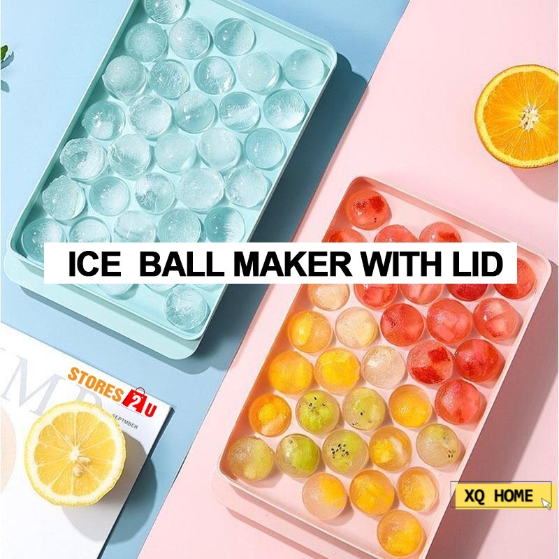 Round Ice Cube Ball Mold Tray Maker with Lid (33 Grid) Food Grade ...