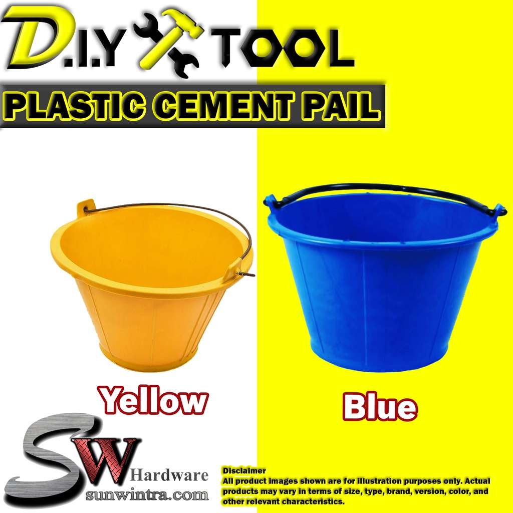 SW Hardware Heavy Duty Cement Bucket Cement Pail Yellow Steel Handle ...