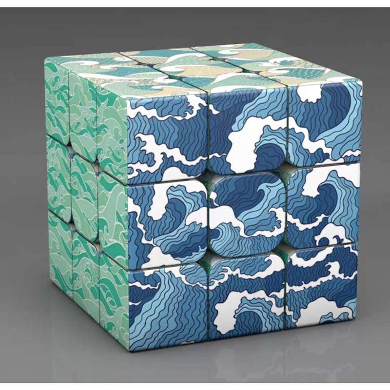 3x3 Stylized Rubiks Magic Cube with Trianglular Stand Japanese Sea ...