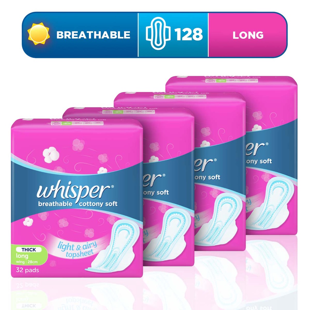 [BUNDLE of 4] Whisper Breathable Cottony Soft Regular Wings Sanitary ...