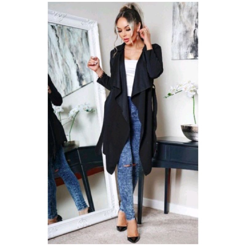 Lipsy waterfall duster jacket in black Long Sleeve Cardigan Street Wear ...