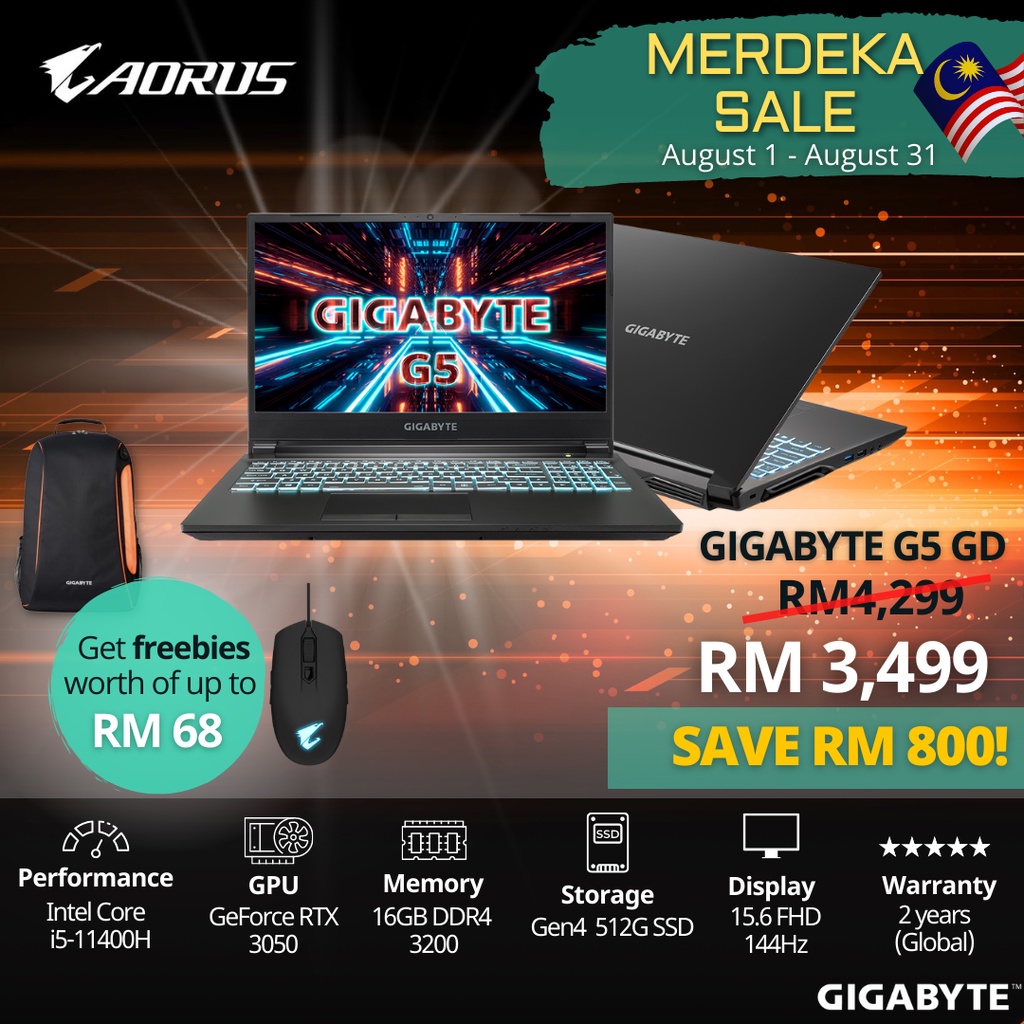 GIGABYTE G5 GD Gaming Laptop - Black (15.6 " IPS FHD/I5-11400H/16GD4 ...