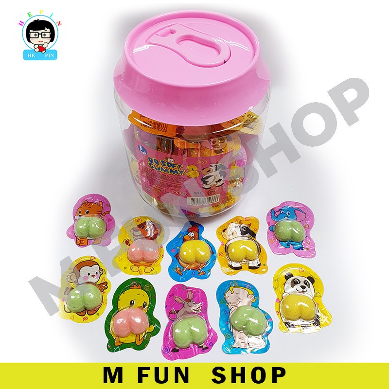 Ready Stock 60pcs Cute Funny Butt Animation Qq Soft Gummy Mixed Fruit Flavour Gel Candy 60pcs
