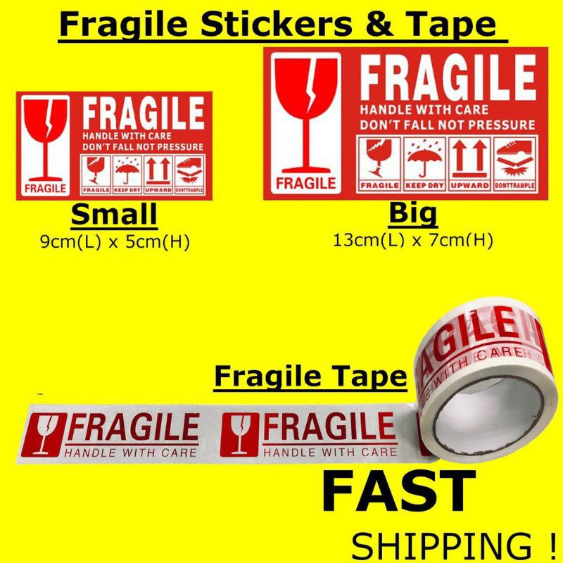 Ready Stock 100pcs Fragile Sticker And Fragile Tape Fragile Label