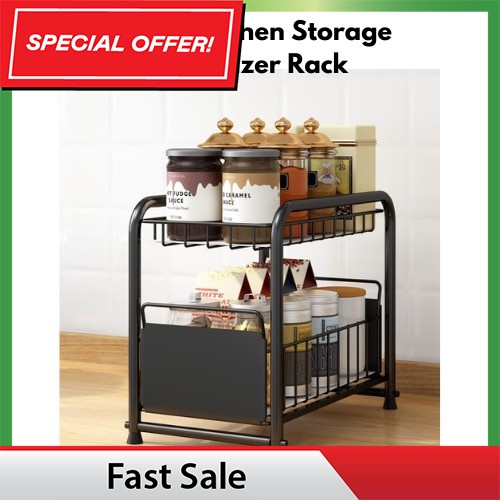 [ Local Ready Stocks ] 2-Tier Kitchen Storage Rack Pull Out Drawer ...