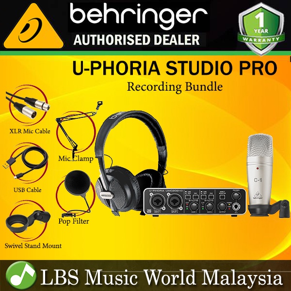 Behringer U-PHORIA STUDIO PRO Recording Bundle Mic Clamp and Pop Filter ...