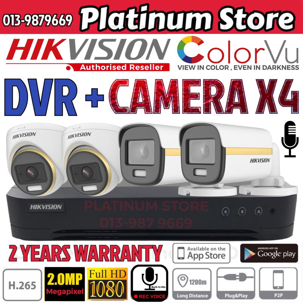HIK HIKVISION COLORVU 2.0MP 4CH Package Set DVR + 4 Camera with Audio Mic Voice Record 2MP CCTV ...